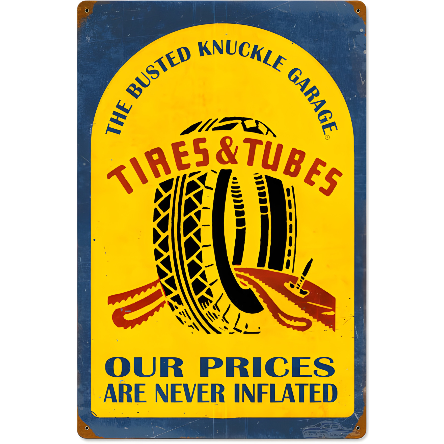 Vintage Tire Repair Sign - 16"x24" Metal, Made in USA