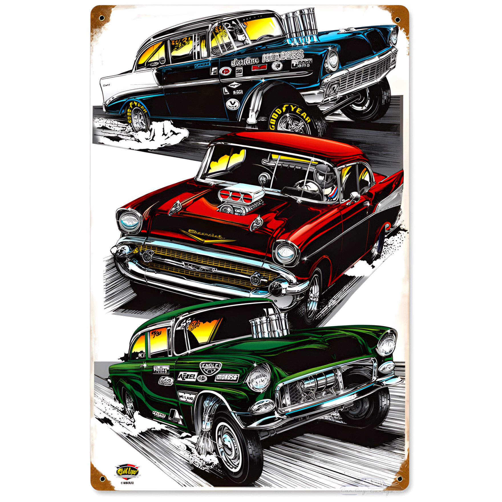 Triple Dragster Metal Sign - Vintage Garage Decor 12"x18"