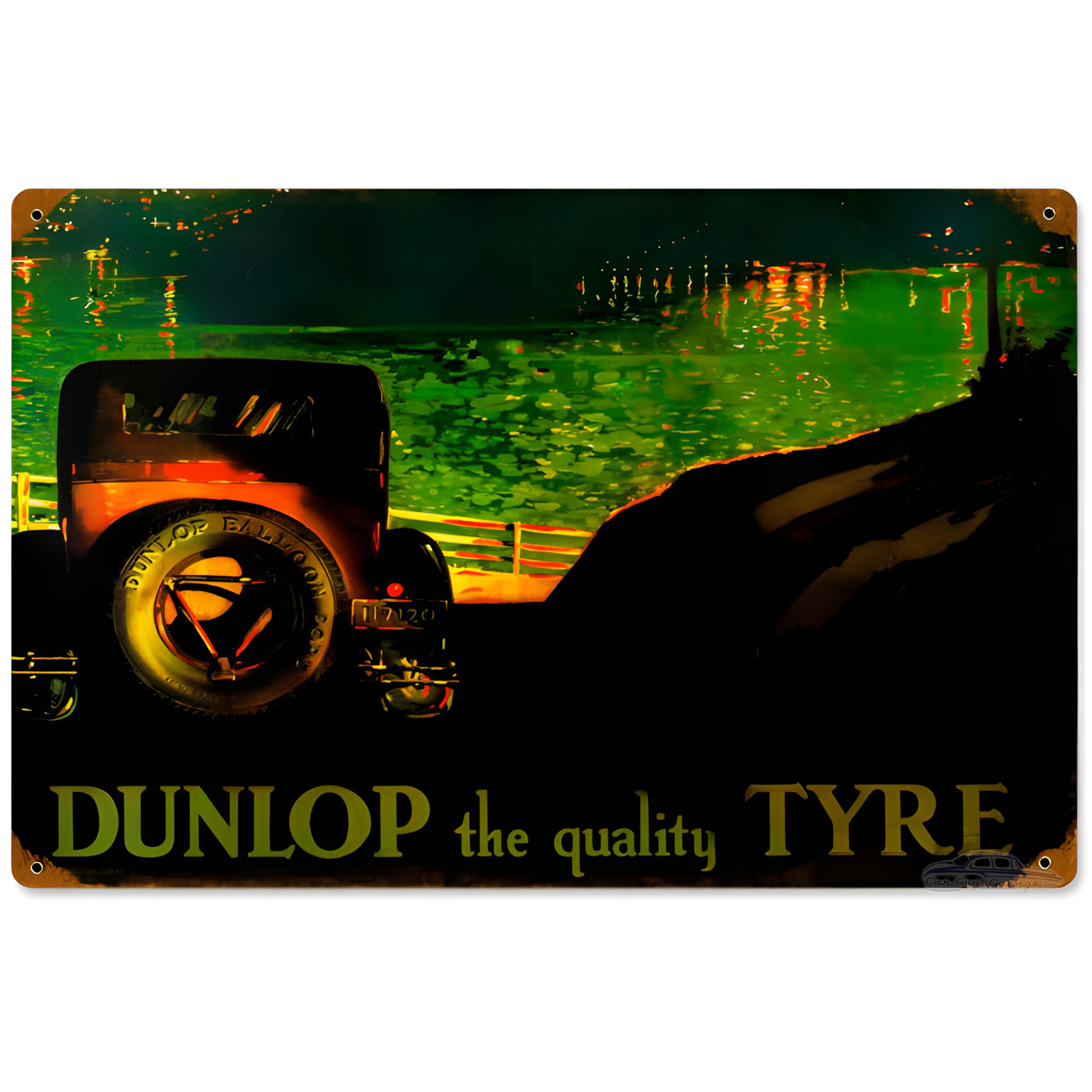 Vintage Tyre Metal Sign - 18"x12" - Made in USA - Easy Hanging
