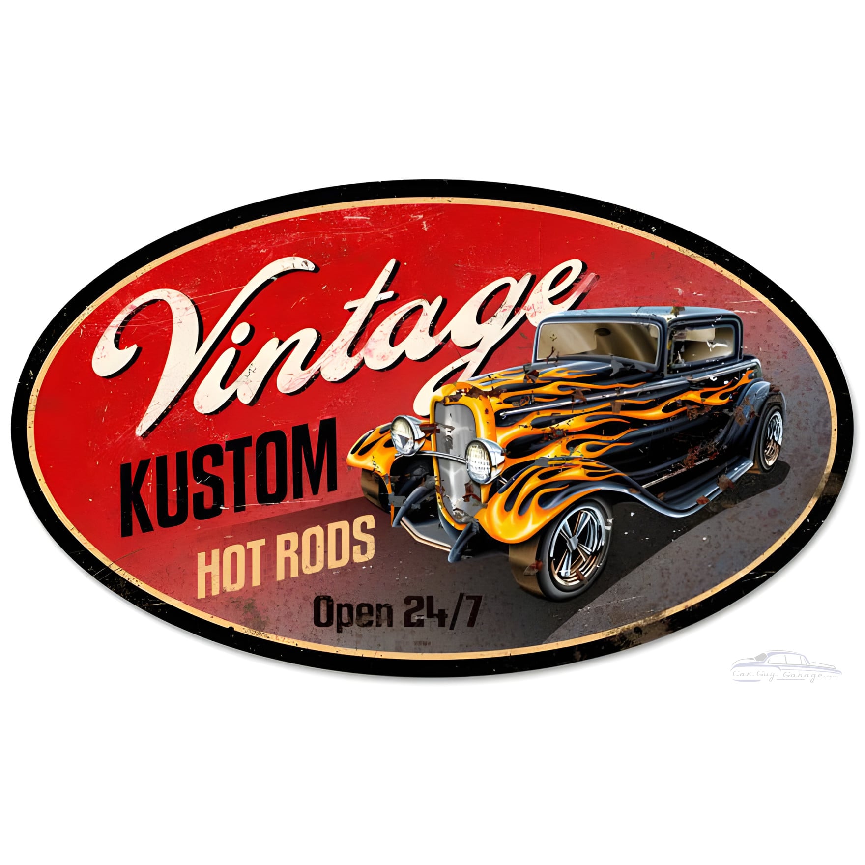 Vintage Kustom Hot Rods Metal Sign - Durable 24"x14" Decor