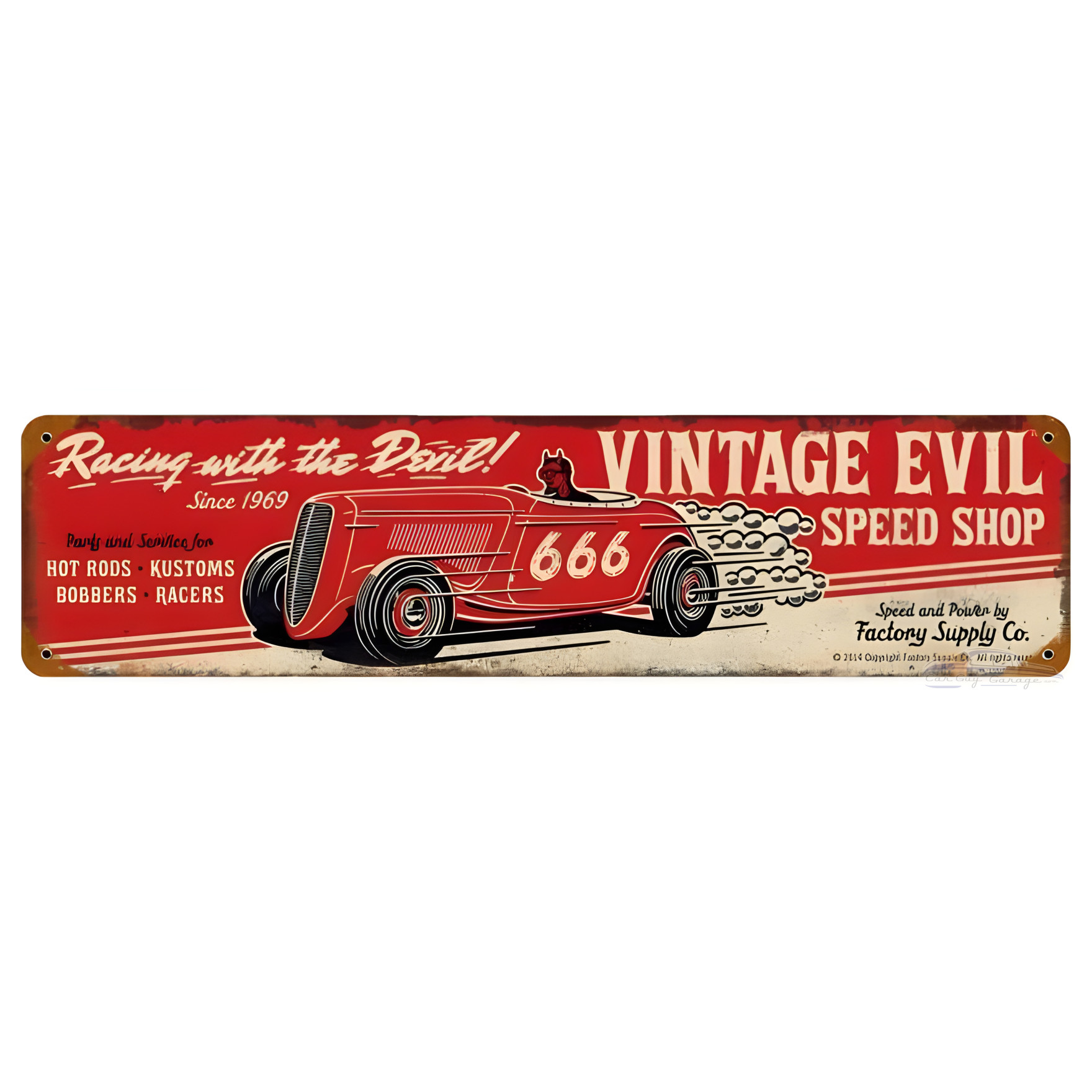 Vintage Evil Racing Devil Metal Sign - 20" x 5" Decor