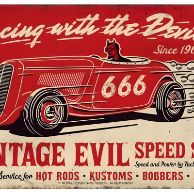 Vintage Evil Racing Devil Metal Sign - 18"x12" Durable Decor