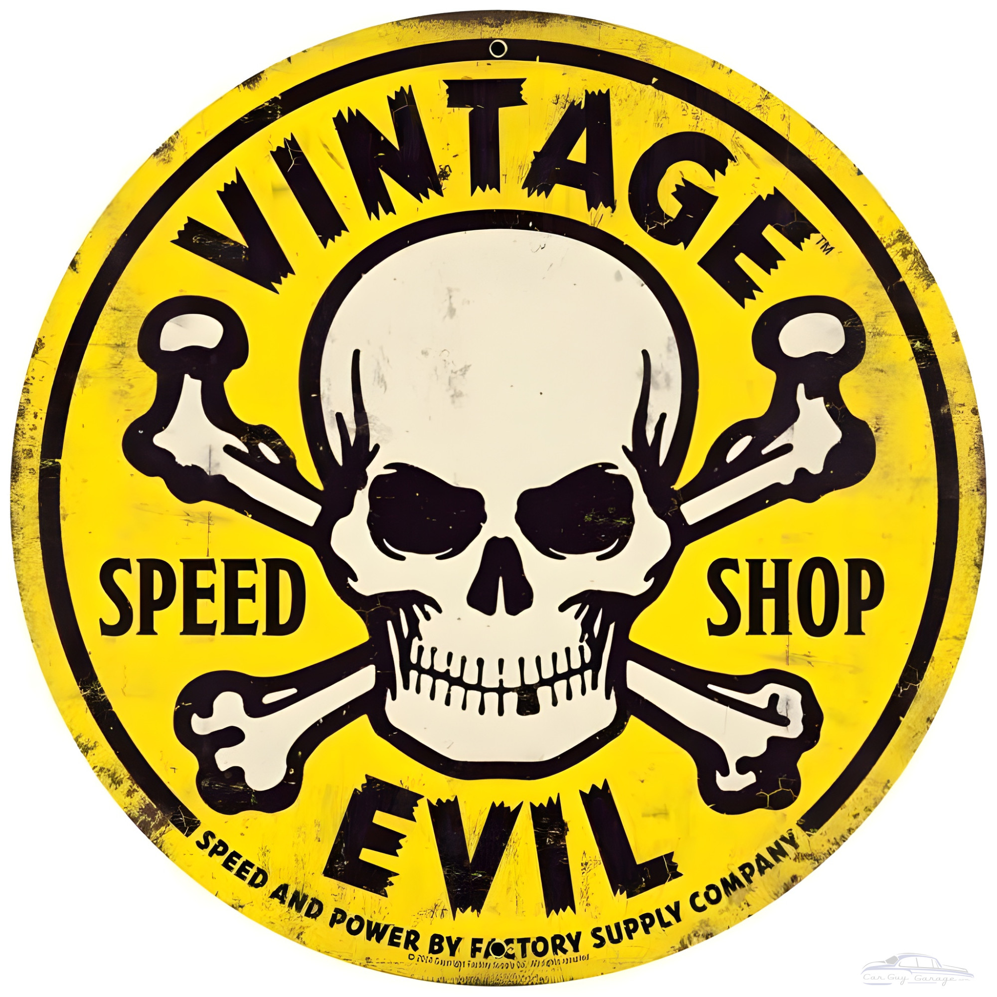 Vintage Evil Yellow Skull Metal Sign - 28" Round, USA Made