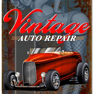 Vintage Auto Repair Metal Sign - 16"x24" - Made in USA