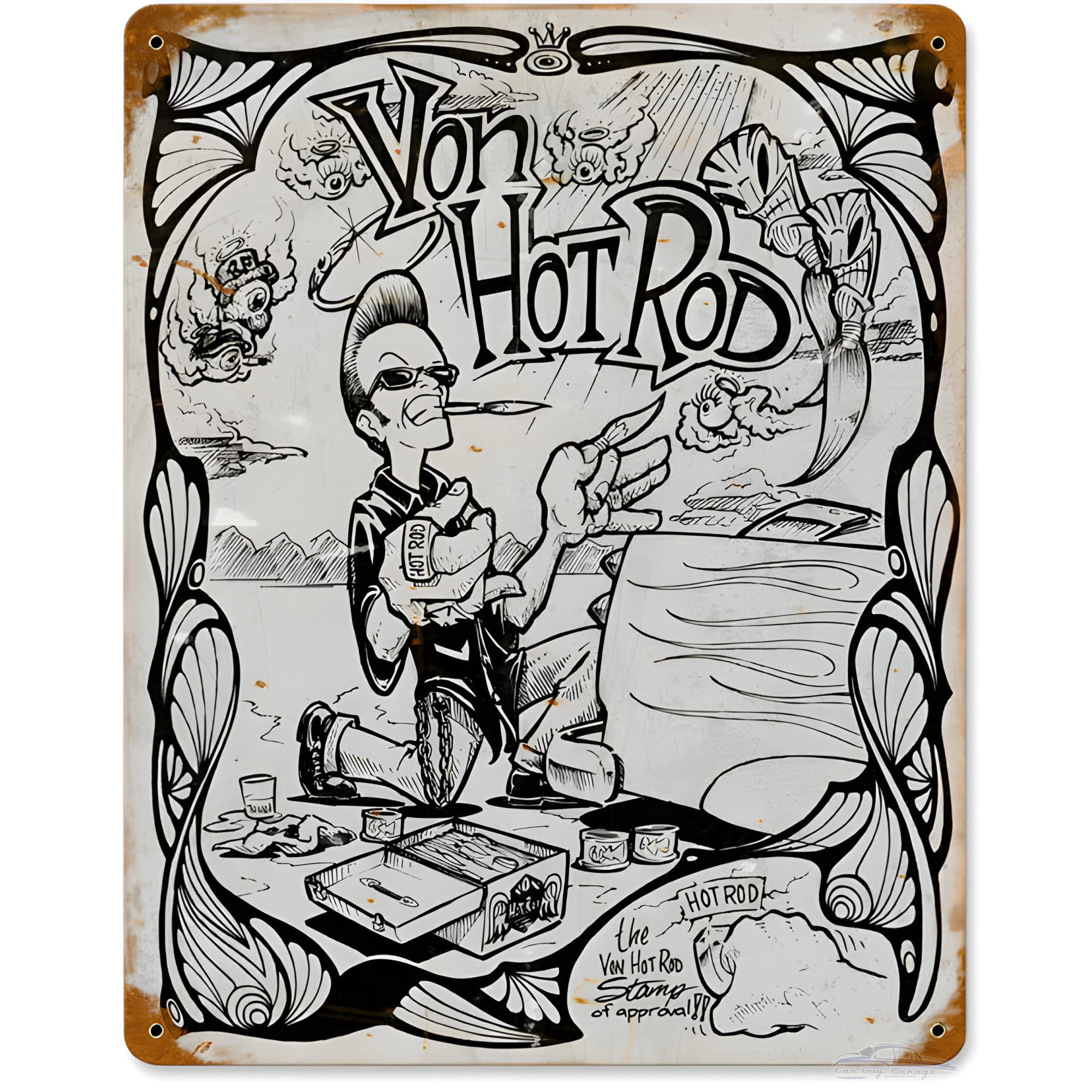 Von Hot Rod Cartoon Metal Sign - Vintage 11"x14" Wall Decor