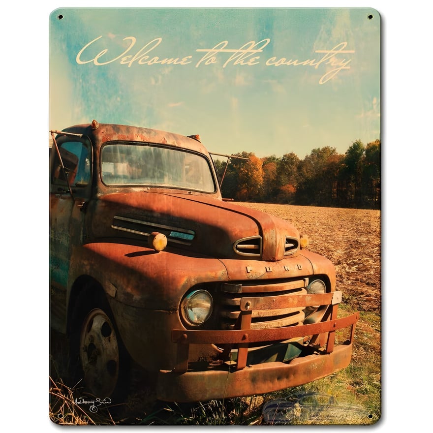 Welcome to the Country Metal Sign - 12"x15" Rustic Decor