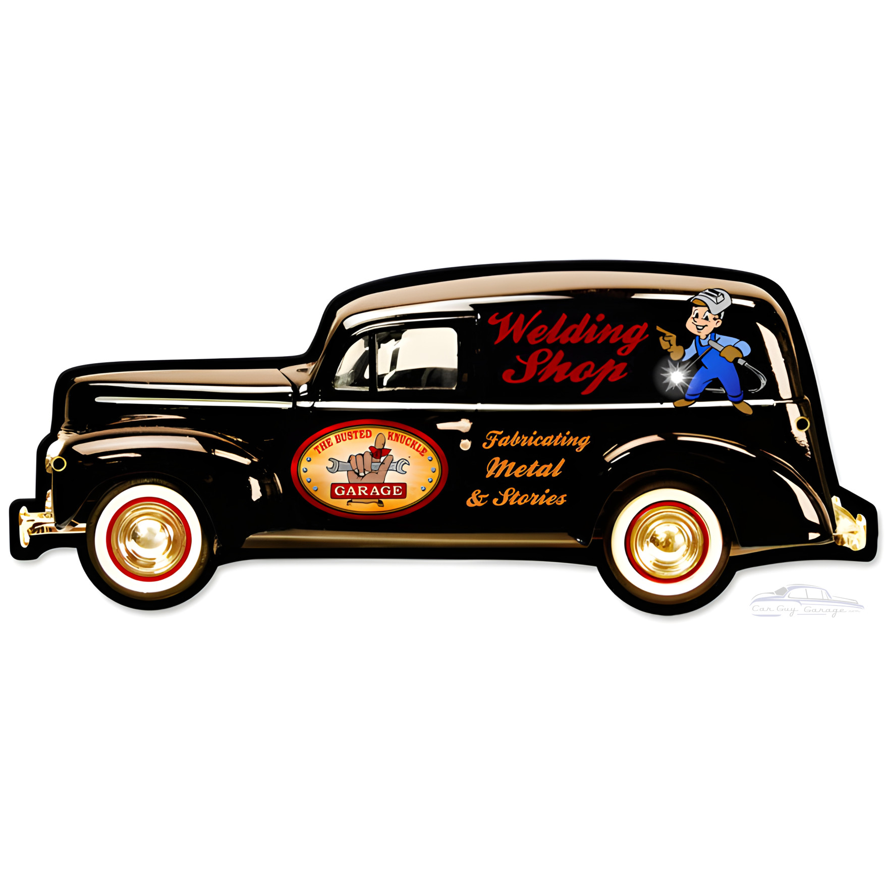 Welding Sedan Sign - 22"x9" - Custom Metal Shape, USA Made