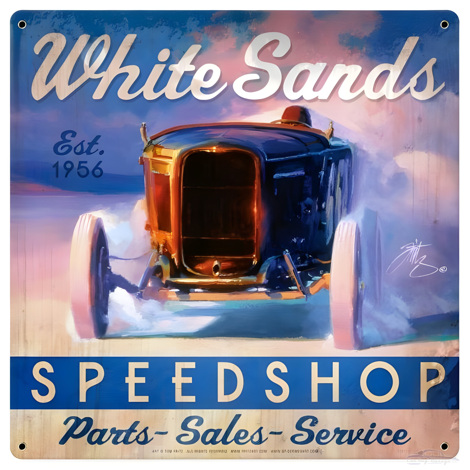 White Sands Speed Shop Metal Sign - Vintage 18"x18" Decor