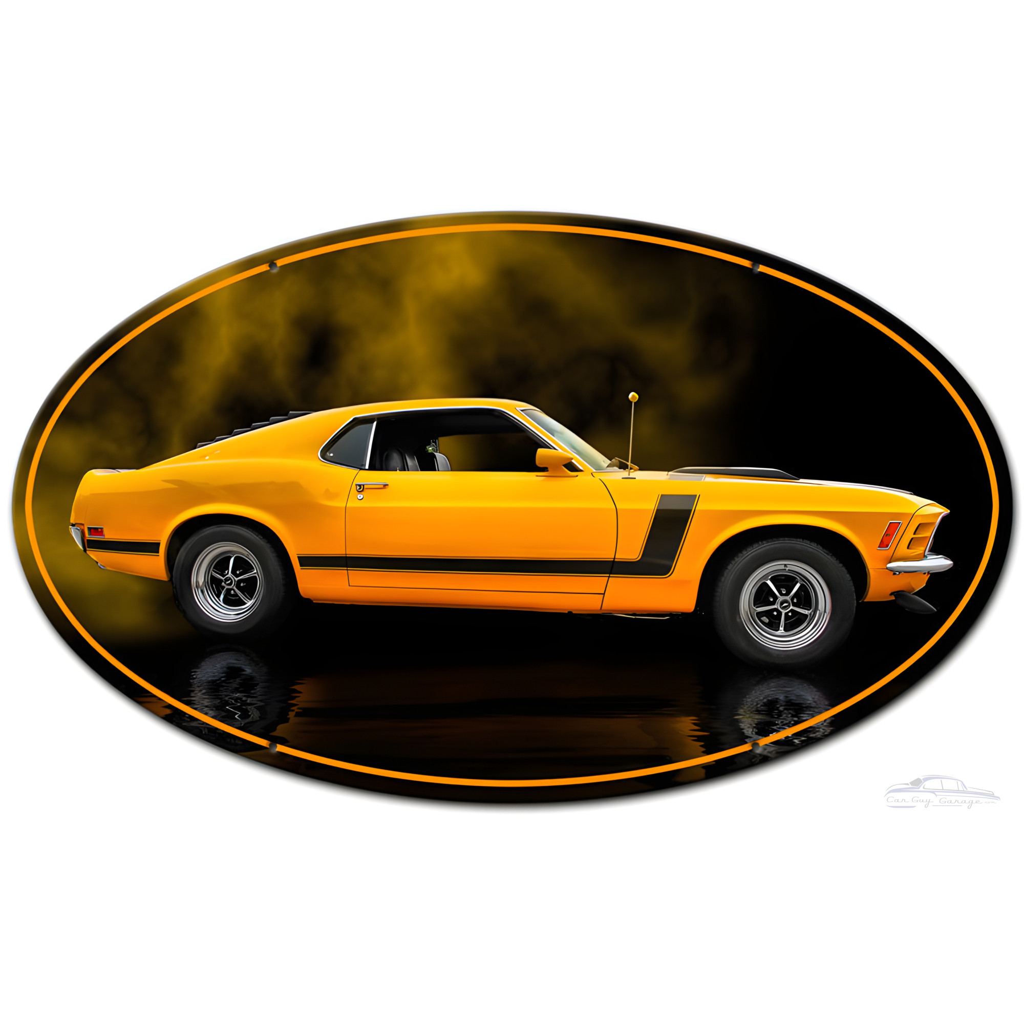 1970 Yellow Mustang Boss 302 Metal Sign - 24"x14" Decor