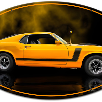 1970 Yellow Mustang Boss 302 Metal Sign - 24"x14" Decor