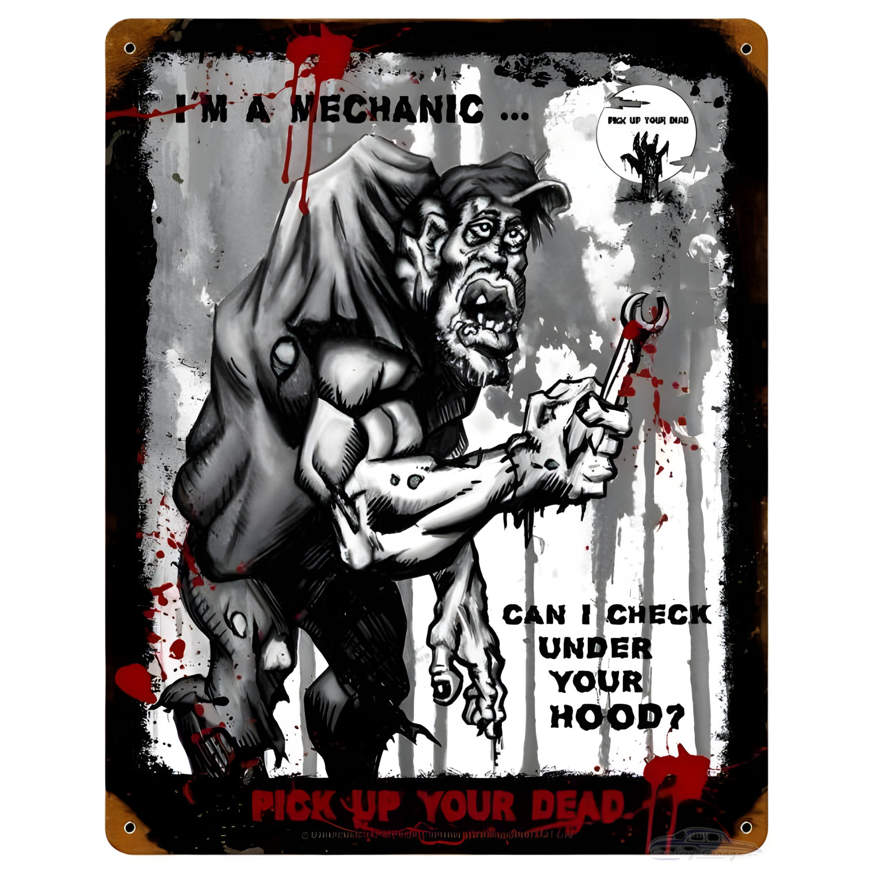 Zombie Mechanic Sign - Vintage Metal Decor 12" x 15" USA Made