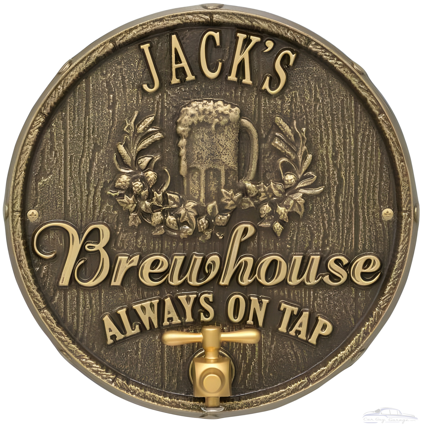Personalized Cast Aluminum Oak Barrel Beer Pub Plaque - USA Made